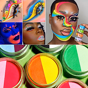 ecofavor Water Activated Eyeliner, UV Glow Neon Cake Paint, 10 Bright Color in 5 Cake Hydra Eye Liner,UV Glow Blacklight Luminous Body Face Makeup Paint, Costume Halloween and Club Makeup Art Paint…