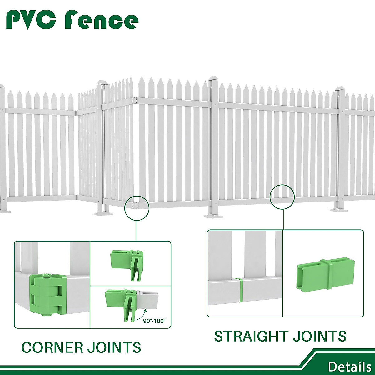 Goleray Outdoor Garden Vinyl Fence (1Set), W84 X H36 White Picket Fence Panels Privacy Screen PVC Fencing for Yard Patio Decorative Air Conditioner Fence(34 Pickets, Straight)