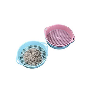Yardwe Garden Sieve，4PCS Plastic Mesh Soil Sieve Mesh Screen with Handle, Sifting Pan for Home Plant Gardening Round Shaped(Blue)