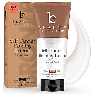 Beauty by Earth Self Tanner - USA Made with Natural & Organic Ingredients, Moisturizing Self Tanning Lotion with Aloe Vera & Coconut for a Natural Glow, Streak-Free Fake Tan, Medium to Dark