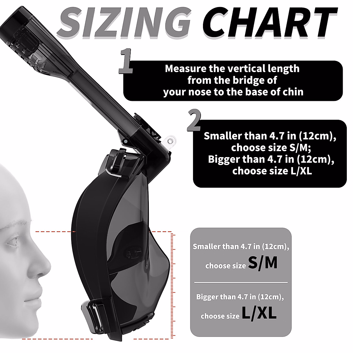 SABRE COVE R10 Full Face Snorkel Mask Adults, Snorkeling Mask Gear for Adults&Kids, Fully Enclosed CO2 Outflow, Silicone Bonding Anti-Leak&Fog, Buckle Folding for Portability-L/XL BlackSemiTransparent