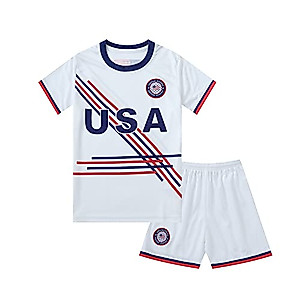 Team USA United States Sports Soccer Football Basketball Boys Kids Youth Jersey Shirt Kit Set (Size-26 (8-9 Years))