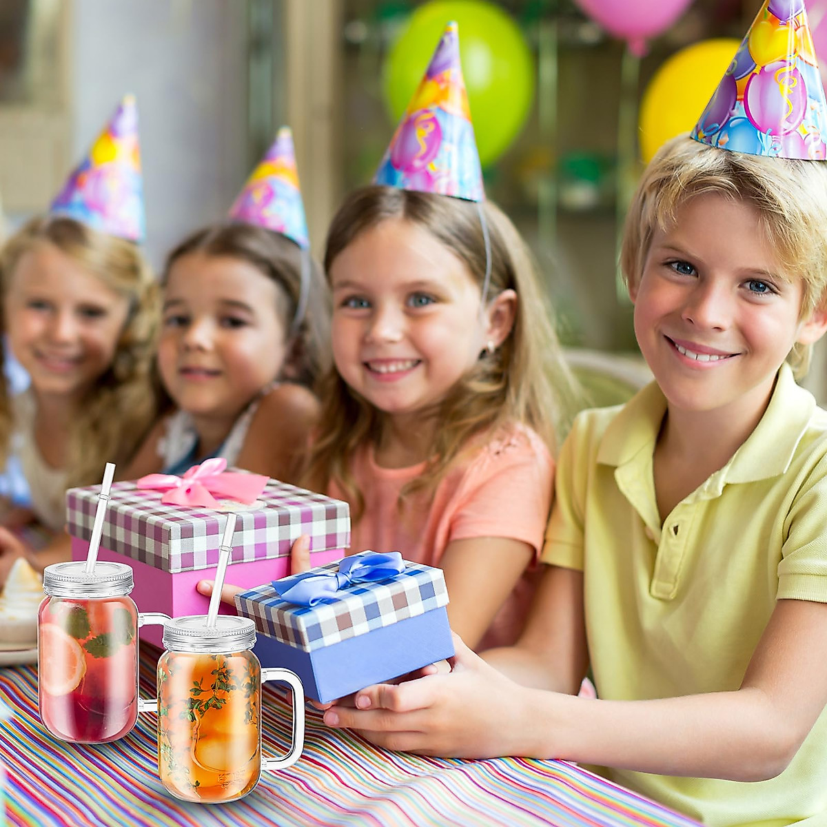 Maxdot 20 Pcs 18.6 oz Plastic Mason Jars with Lids and Straws Wide Regular Mouth Canning Jars Bulk Clear Drink Containers with Caps Juicing Bottles for Halloween Christmas Party Favor(Clear)