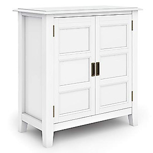 SIMPLIHOME Burlington SOLID WOOD 30 inch Wide Transitional Low Storage Cabinet in White for the Living Room, Entryway and Family Room