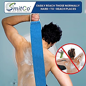 Back Scrubber for Shower for Men and Women | Extra-Long Exfoliating Shower Towel for Back Scrubbing | Exfoliation Back Cleaner Removes Dead Skin and Prevents Acne on Back- 2 Pack - Blue & Green