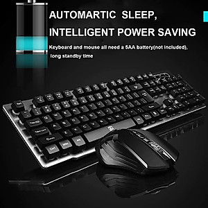 Wireless Mechanical Feel Keyboard and Mouse Set,2.4Ghz Cordless Gaming Keyboard for Laptop Desktop PC Strong Compatible with Windows,ios,Android(above 4.0),etc -No Backlight