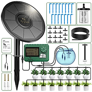 Solar Irrigation System with Automatic DIY Water Timer TRJZWA 2024 Latest Drip Irrigation System Kit for Garden,Balcony,Greenhouse,Garden Watering System Supports 15 Potted Plants with 15 Meter Hose