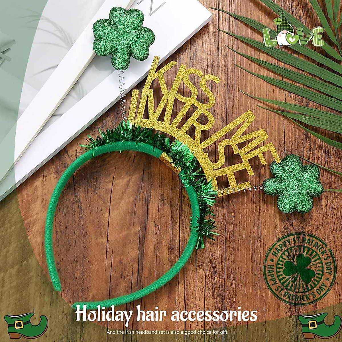 CLOACE St.Patrick Day Clover Headbands Green Shamrocks Hairband Sequins Irish Hair Hoop Parade Party Costume Hair Accesories