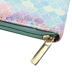 Orityle Women Small Short Wallets Mermaid Scale Coin Purse Credit Card Holder with Zipper for Teen Girls, B, One Size