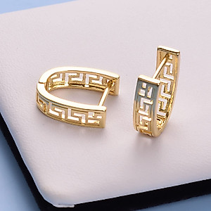 JOLCHIF Huggie Hoop Greek Earrings For Women Unique 14K Gold Plated Cutout U Shaped Earrings Jewelry