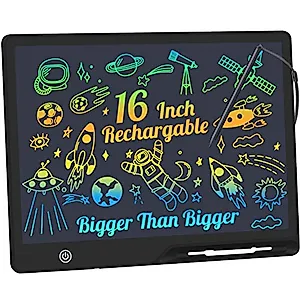 LCD Writing Tablet,16 Inch Colorful Screen Rechargeable Doodle Board Toddler Educational Toys for 3 4 5 6 Years Old Boys Girls Reusable Portable Drawing Tablet Christmas Toys Gifts for Kids (Black)