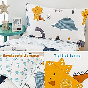 Dinosaur Toddler Bedding Set Ultra Soft Microfiber Toddler Comforter for Baby Girls Boys 4 Pieces Includes Comforter,Flat Sheet, Fitted Sheet and Pillowcase
