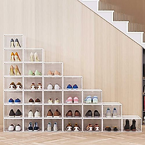 VVM Shoe Organizer Boxes 20 Pack, Clear Plastic Stackable Shoe Boxes, Magnet Drop Front Shoe Storage, Shoe Containers, Easy Assemble Shoe Organizer, Shoe Organizer Box, Clear