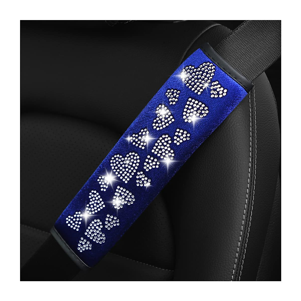 2PCS Bling Car Seat Belt Cover, Crystal Soft Shoulder Neck Protector Pad, Diamond Rhinestones Seatbelt Cushion for Women Girls, Auto Interior Accessories Universal for SUV, Truck, Van (Blue)
