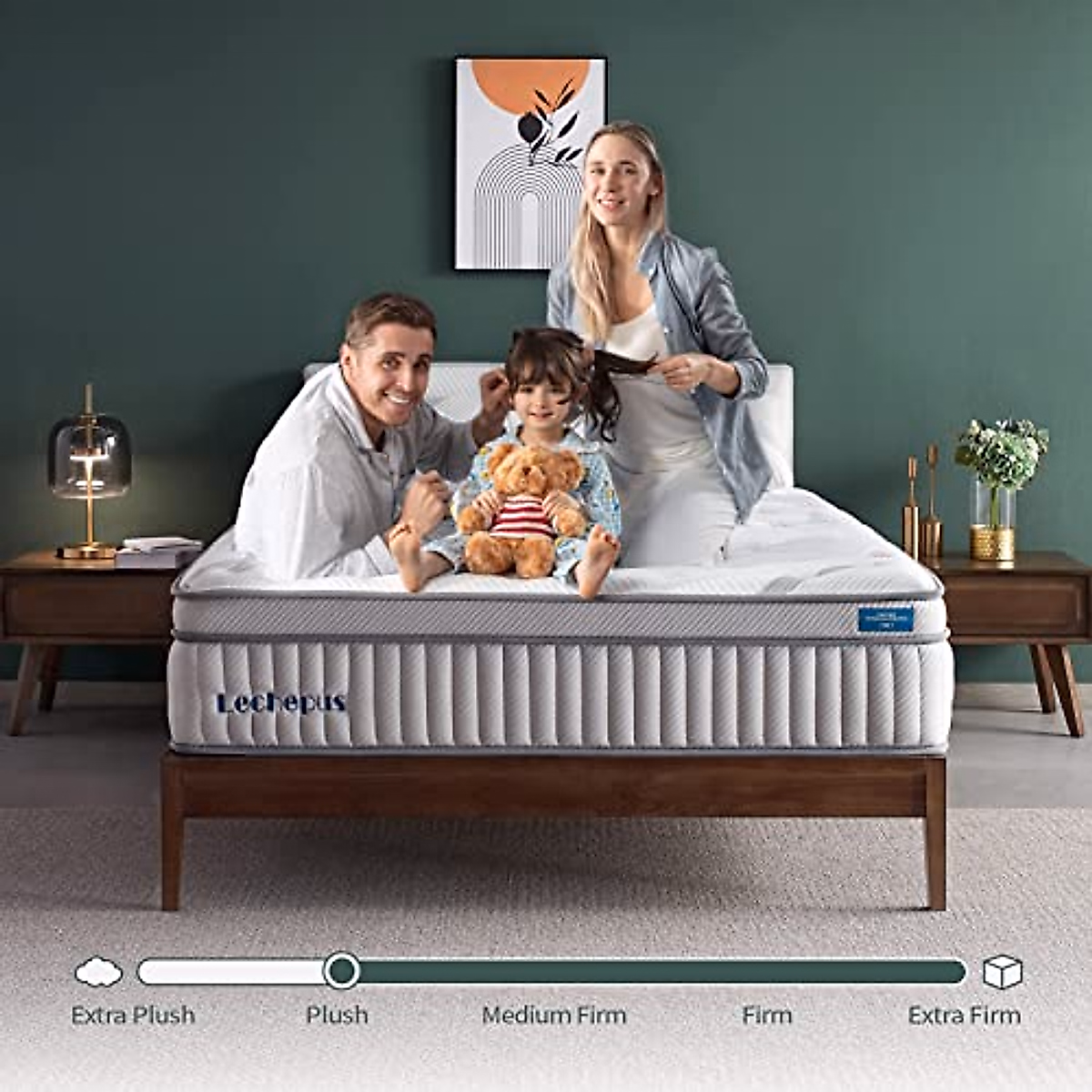 14 Inch King Mattress in a Box, Lechepus Plush Memory Foam Hybrid Mattress with Pocket Innerspring, Soft But Supportive Mattress for Pressure Relief, King Size 76"*80"