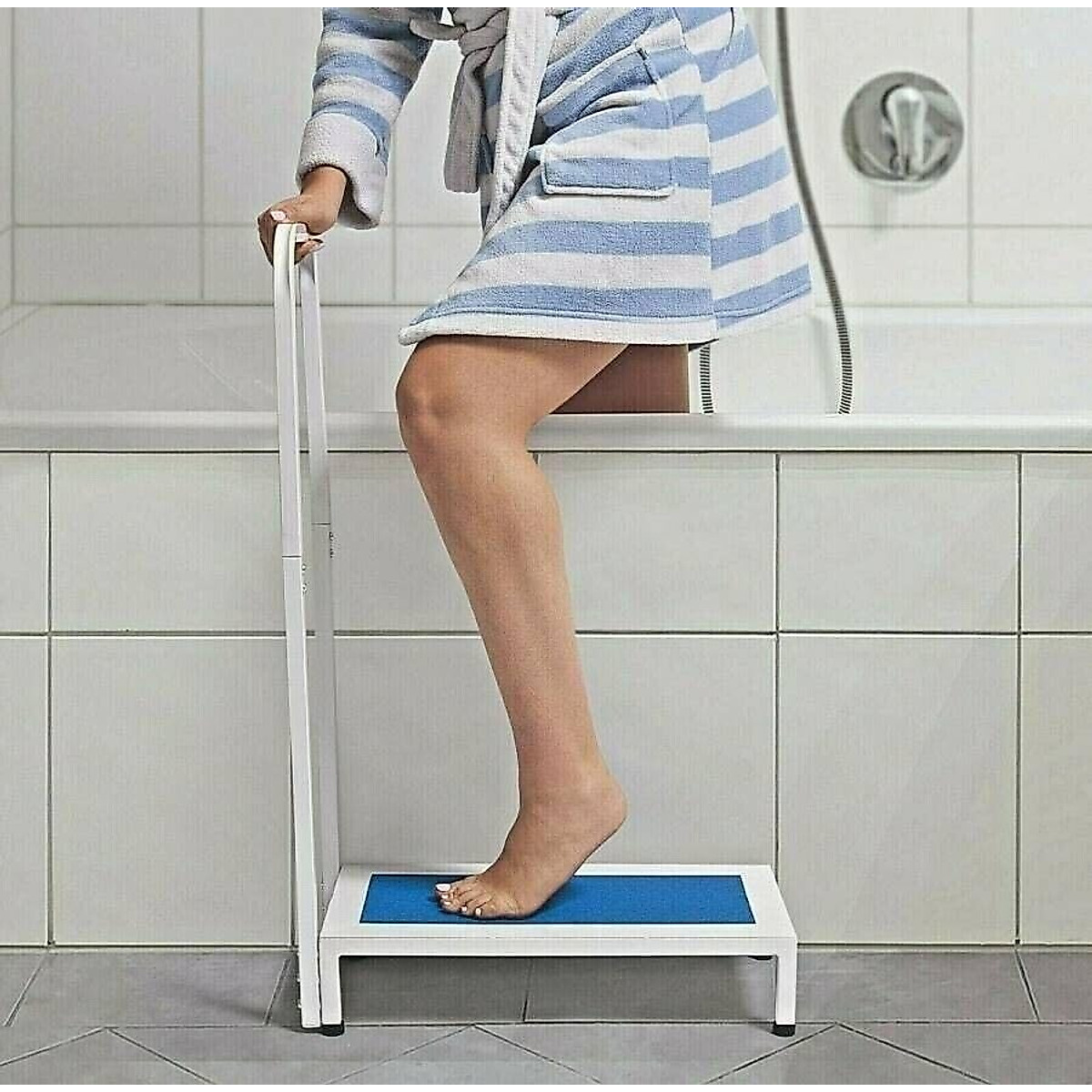 Bath Step with Handle- Step Stool with Handrail Nonslip Bath Shower Kitchen Supports Up to 500lbs Heavy Duty Step Stool