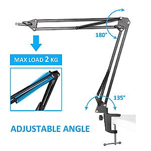AT2020 Mic Boom Arm with Pop Filter - Microphone Mic Stand with Windscreen Compatible with Audio-Technica AT2020, AT2035, AT4040 Condenser Microphone by YOUSHARES