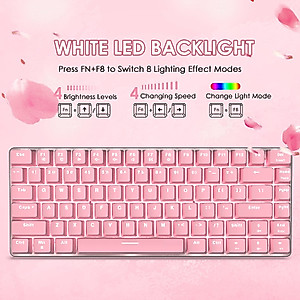 LexonElec Pink Gaming Mechanical Keyboard White Backlit 82 Keys Illuminated Type-C Wired Gaming Keyboard with Red Switches for Computer Gamers (Pink)