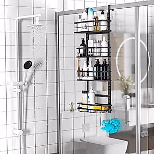 Moforoco Over The Door Shower Caddy, Hanging Shower Organizer Storage, 4-Tier Black Over The Door Pantry Organizer for Inside Shower, Home & Kitchen Organization