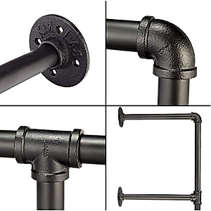 LBSLMJB Industrial Iron Pipe Shelving 5-Story Rustic Black DIY Open Pipe Shelves with Wood Planks Bookshelf, Wall Mount Hanging Steampunk Storage Office Room Kitchen Shelves