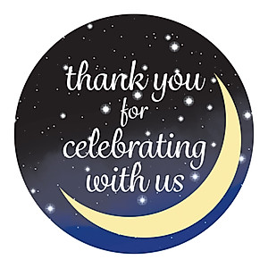 Over The Moon Baby Shower Thank You Stickers, Moon and Stars Baby Shower Decorations - 40 Count