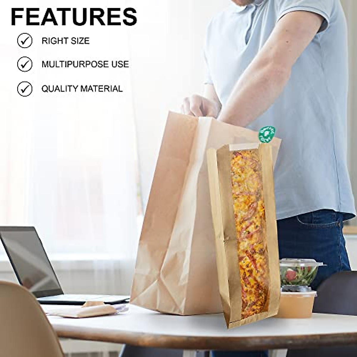 MT Products Paper Bread Bags - Kraft Brown Bakery Bags with Window - 6.5" x 2" x 18" Breathable Bread bags for Homemade Bread Gift Giving (Pack of 50) - Made in the USA