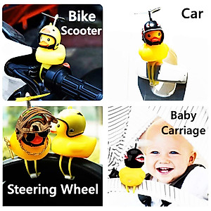 BYMYWAY Helmet Duck Bike Bell, Rubber Duck Helmet Toys Bicycle Light, Shining Duck Bicycle Handlebar Bell Light Horn Lamp for Sport Outdoor