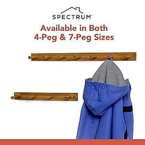 Spectrum Diversified Wall-Mounted 7 Peg Wood Hook, Hat Organizer & Coat Hanger for Entryway or Closet Bathroom Storage Racks for Towels & Bath Robes, White