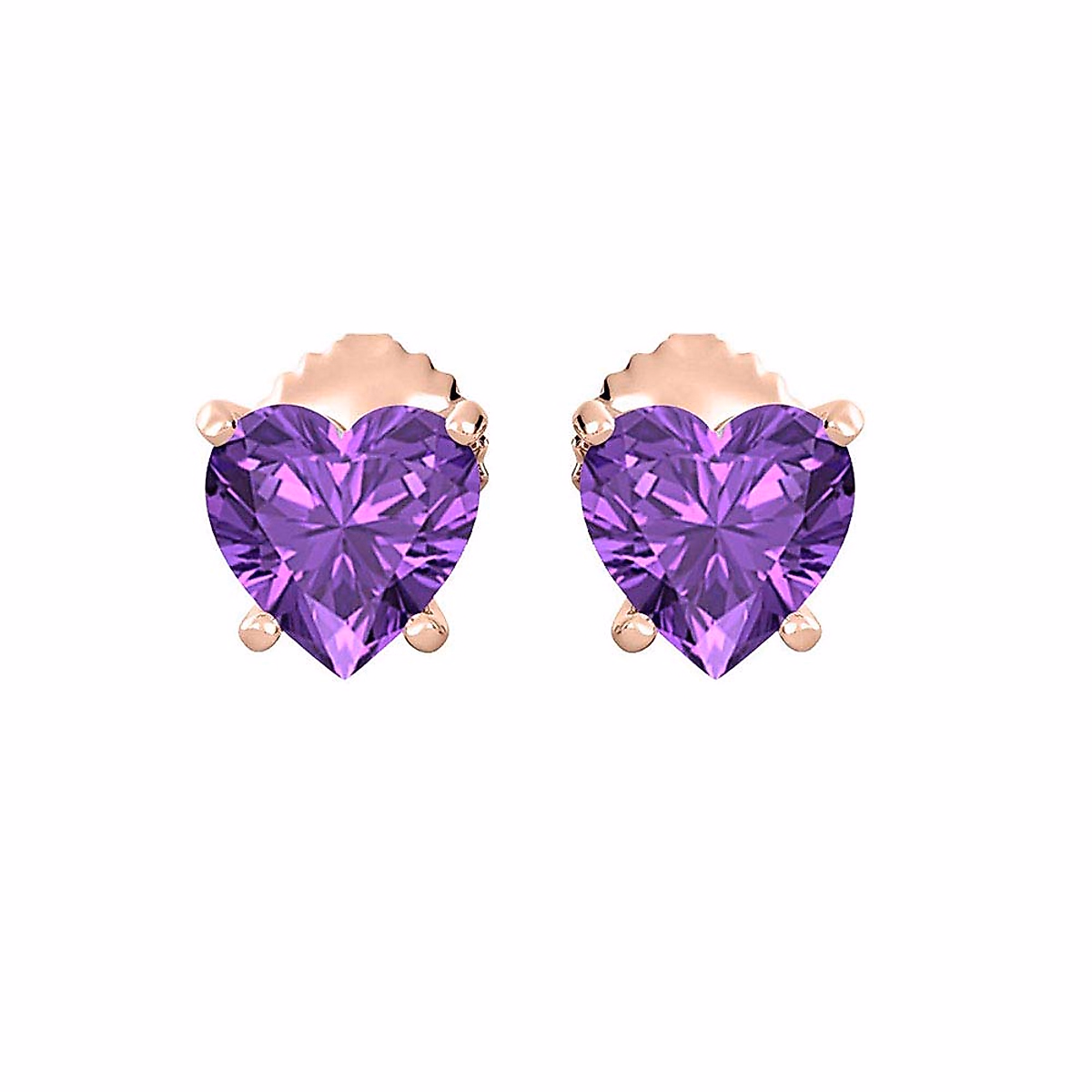 Lovely Heart Shaped (10MM) Gemstones Solitaire Stud Earrings 14K Rose Gold Over .925 Sterling Silver Over For Women's