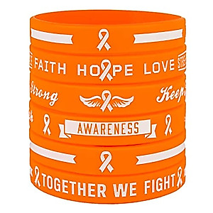 Sainstone Orange Awareness Ribbon Silicone Bracelets with Motivational Saying - FAITH, HOPE, LOVE, KEEP FAITH, BE STRONG - Cancer & Cause Wristbands Gifts for Men Women, Patients, Family (Unisex)
