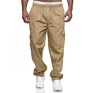 WZIKAI Mens Cargo Pants Relaxed Fit Drawstring Joggers Sweatpants for Men Workout Casual Long Trousers Khaki XXXL