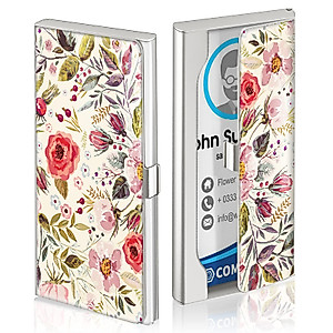 Swooflia Business Card Holder Case Wallet for Women Metal Retro Flower Slim Pocket Purse Square Card Cases Cute For Realtors Real Estate Agents