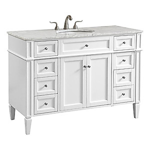 Elegant Kitchen and Bath 48 inch Single Bathroom Vanity Cabinet Set with White Marble Countertop - White