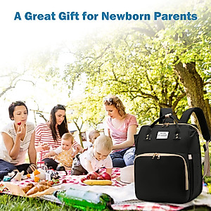 SALIFA Diaper Bag Backpack with Changing Station, Foldable Baby Diaper Bags Large Capacity Waterproof USB Charging Port, Mummy Bag for Baby Boy Girl, Black