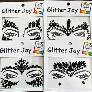 Kotbs Face Jewels, 4-Sheet Black Face Gems Mermaid Face Jewels Festival Sticker, Body Rhinestone Gems Rave Rainbow Face Crystals for Halloween Music Carnival Festival Party Makeup