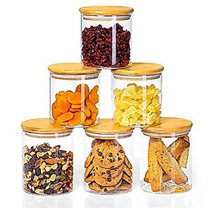 Crutello Glass Food Storage Containers with Bamboo Lids, 6 Pack - Three 26 Fluid oz and Three 23 Fluid oz Airtight Clear Kitchen Organization Canisters is an Family-Owned American Brand