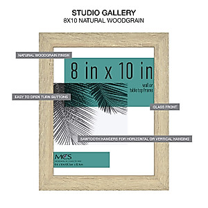 MCS Studio Gallery 8x10 Picture Frame Natural Woodgrain, Vertical & Horizontal Wall Hanging & Easel for Tapletop Display, Rectangle Photo Frame for Photos, Posters & Art Prints (4-Pack)