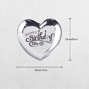 VWALK Stainless Steel 50th Birthday Jewelry Tray, Heart Shape, Personalized Laser Engraved, Dish, Gifts for Daughter, Sister, Niece, Friends
