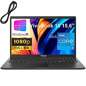 ASUS VivoBook 15 15.6" FHD Laptop Computer, Intel Quad-Core i5-1135G7 (Beat i7-1065G7), 32GB DDR4 RAM, 1TB PCIe SSD, 802.11AC WiFi, Bluetooth, Indie Black, Windows 11 Home, BROAG Cable