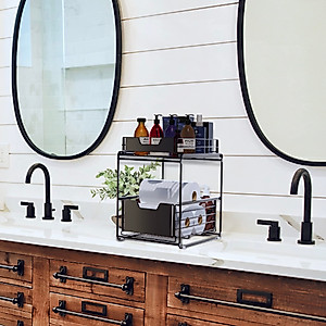 Across-Star Pull Out Under Sink Cabinets Organizer, Stackable 2 Tire Sliding Countertop Organizer, Under Sink Storage Drawer Shelf for Kitchen, Bathroom (Black)