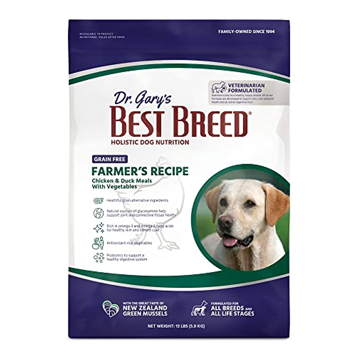 Best Breed Dr. Gary's Grain Free Farmer's Recipe Slow-Cooked in USA, Natural Dry Dog Food for All Breeds and Sizes, 13lbs.