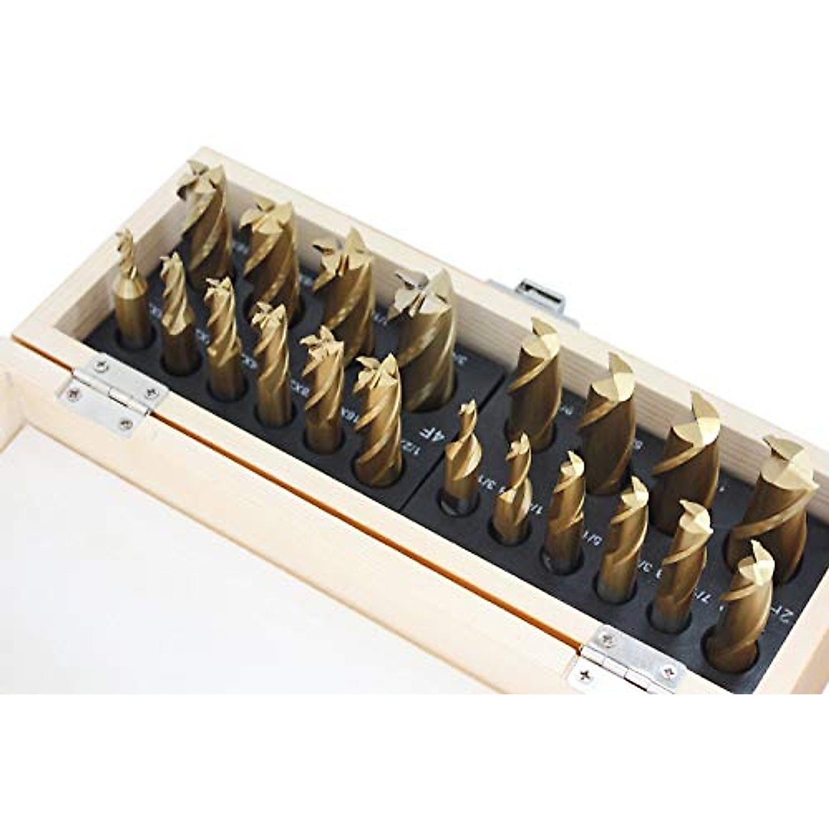 Accusize Industrial Tools 20 Pc Hss Tin Coated End Mill Set, 2 Flute and 4 Flute, Cutting Diameter from 3/16'' up to 3/4'', 1810-0100