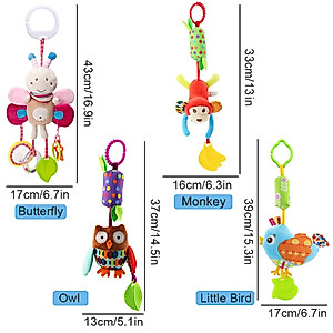 Sealive 4 Piece Baby Stroller Toy Sensory Musical Toys, Soft Rattles Hanging Plush Activity Crib Car Seat Toys for Babies Boy Girl