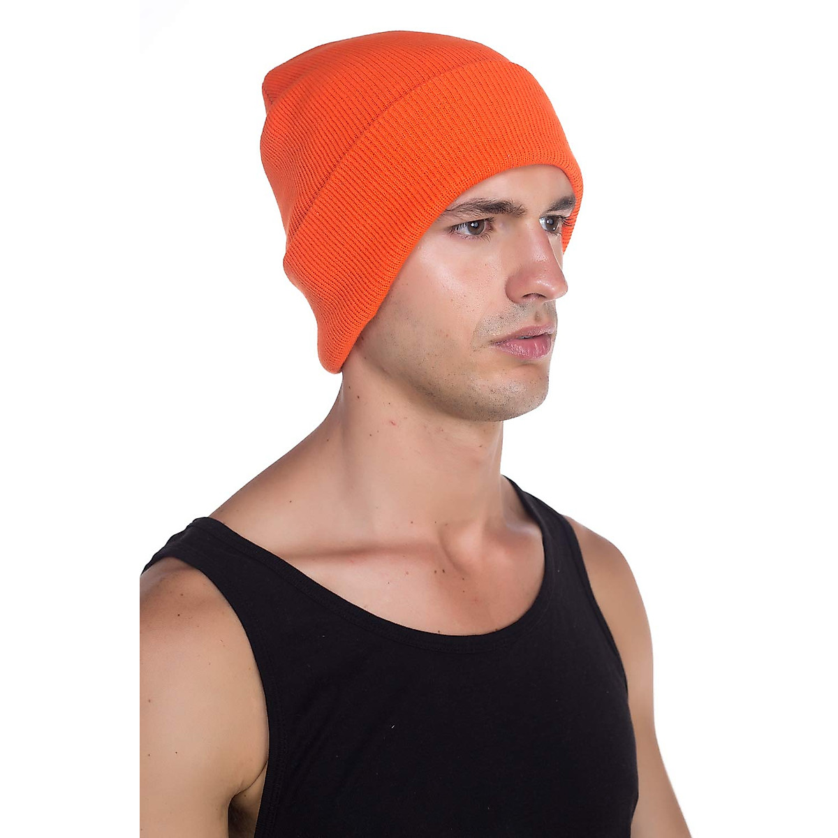Top Level Unisex Cuffed Plain Skull Beanie Toboggan Knit Hat/Cap, Orange