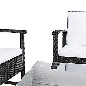 SAFAVIEH Outdoor Collection Krissy Wicker Cushion 4-Piece Living Set PAT7711A, Black/White