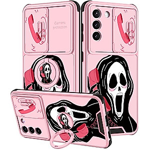 Goocrux (2in1 for Samsung Galaxy S21 Case Skull Skeleton Women Girls Cute Girly Phone Cover Gothic Design with Slide Camera Cover+Ring Cool Funny Cases for Samsung Galaxy S21 5G 6.2''