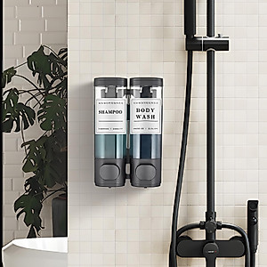 Shampoo and Conditioner Dispenser,Unisense Shower Soap Dispenser 2 Chamber No Drill Wall-Mounted Shampoo Dispenser for Shower Wall Mounted Shower Dispenser for Bathroom Hotel Large Capacity,Black