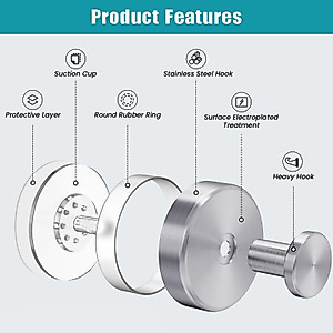 JYIFUBC Suction Cup Hooks, Stainless Steel Waterproof Suction Cup Hooks for Shower,Bathroom, Kitchen, Glass Door, Mirror, Tile, No-Drill Hooks (2*Sliver)