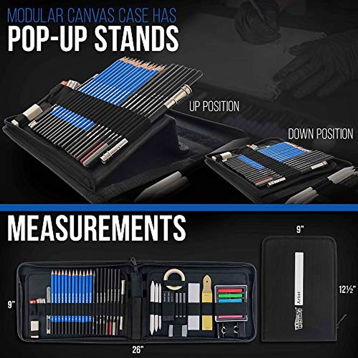 U.S. Art Supply 54-Piece Drawing & Sketching Art Set with 4 Sketch Pads (242 Paper Sheets) - Ultimate Artist Kit, Graphite and Charcoal Pencils & Sticks, Pastels, Erasers - Pop-Up Carry Case, Students