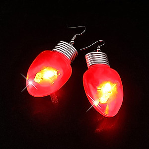 Fashion LED Light Bulb Dangle Drop Earrings Color Bulbs Light Up Dangling Charm Glow in The Dark Huggie Hook Hoop Earring Stud Cute Jewelry Christmas Festival Gifts for Women Teen Girls Hypoallergenic (Red)